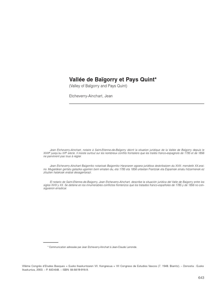 2003 Baigorry Et Pays Quint J Etcheverry | PDF