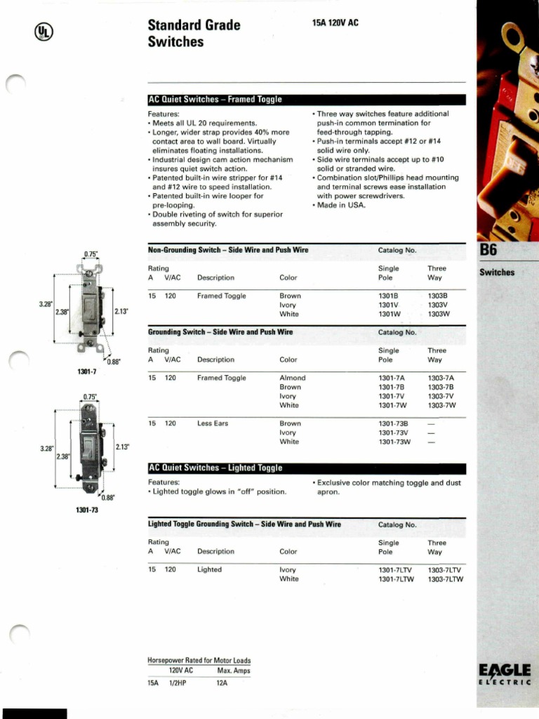 Eagle Electric Switch Specifications | PDF | Switch | Electrical Wiring