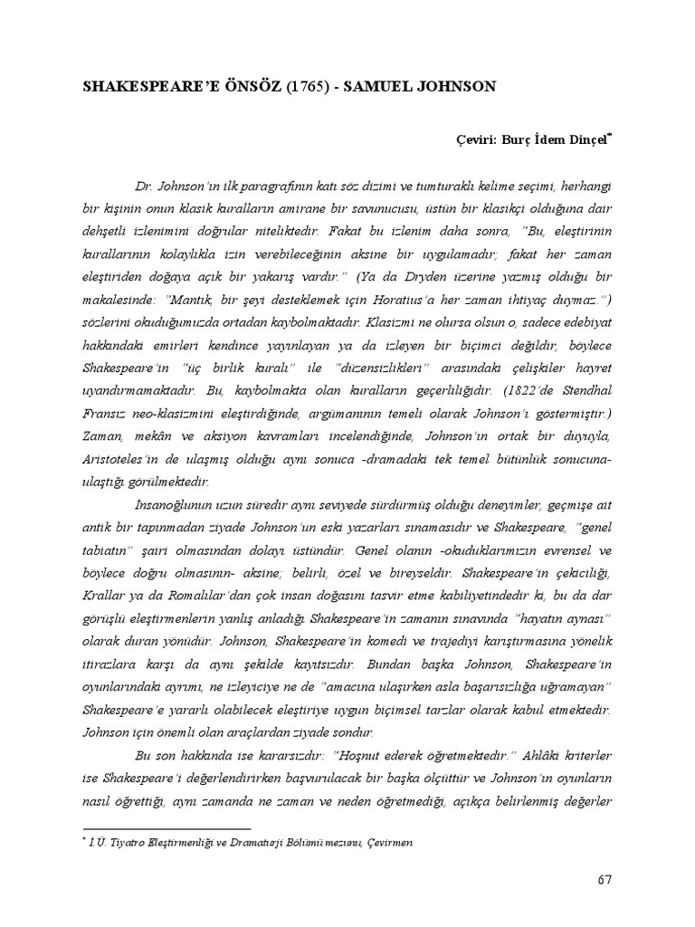 Shakespeare'e Önsöz - Samuel Johnson | PDF