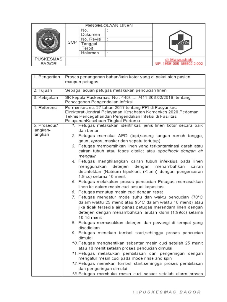 Sop Pengelolaan Linen 2021 | PDF