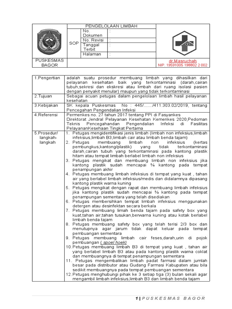 Sop Pengelolaan Limbah 2021 | PDF