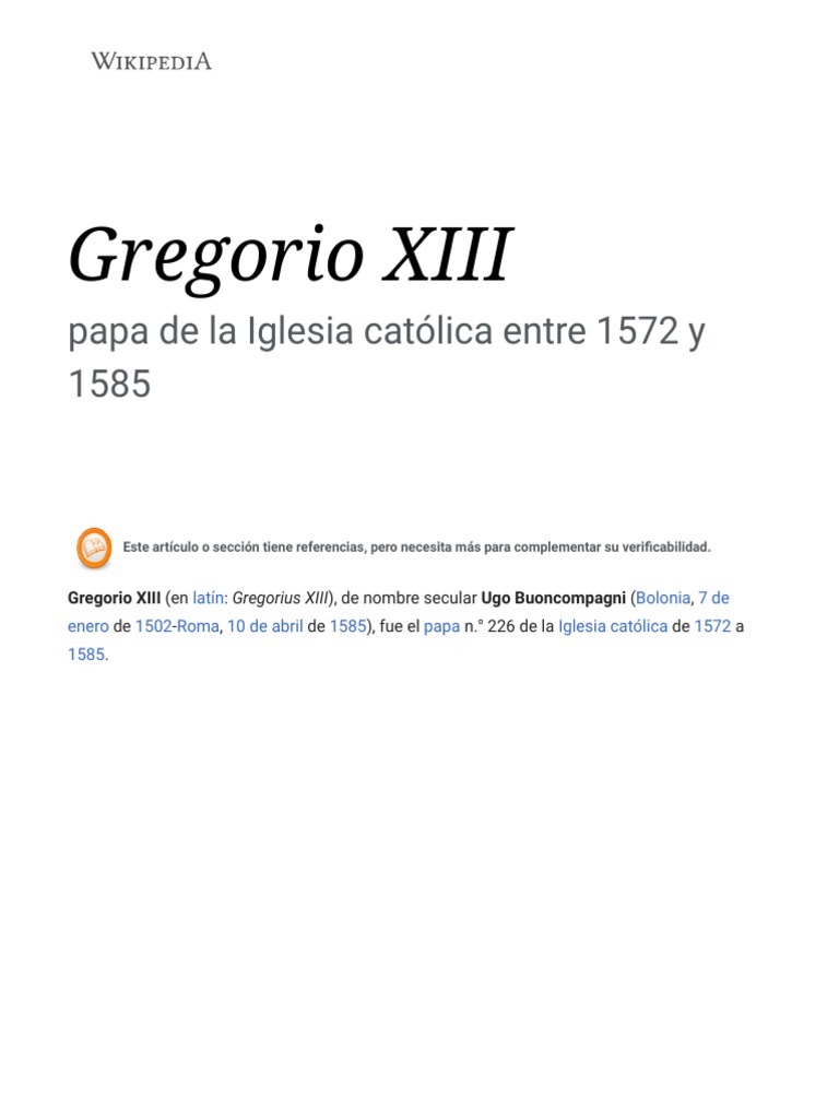 Gregorio XIII - Wikipedia, La Enciclopedia Libre | PDF