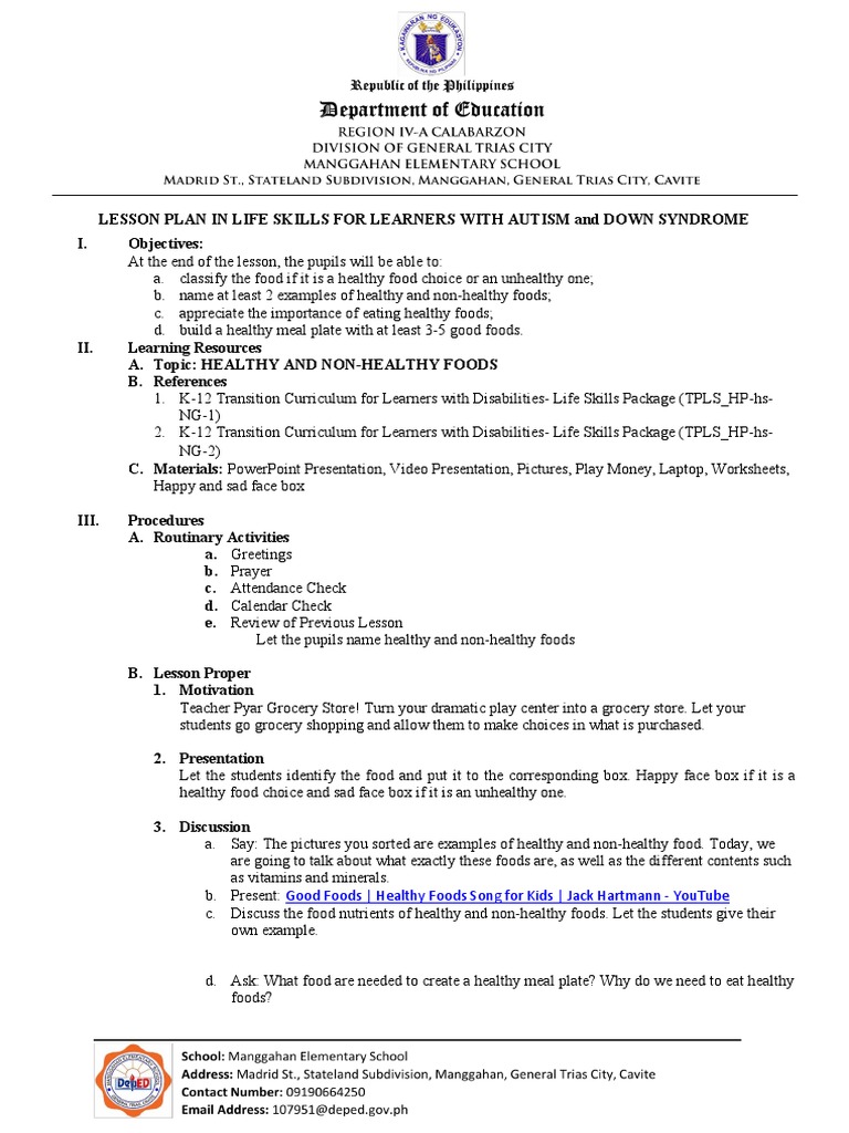 Healthy-and-Non-Healthy-Foods Lesson Plan | PDF | Foods | Lesson Plan