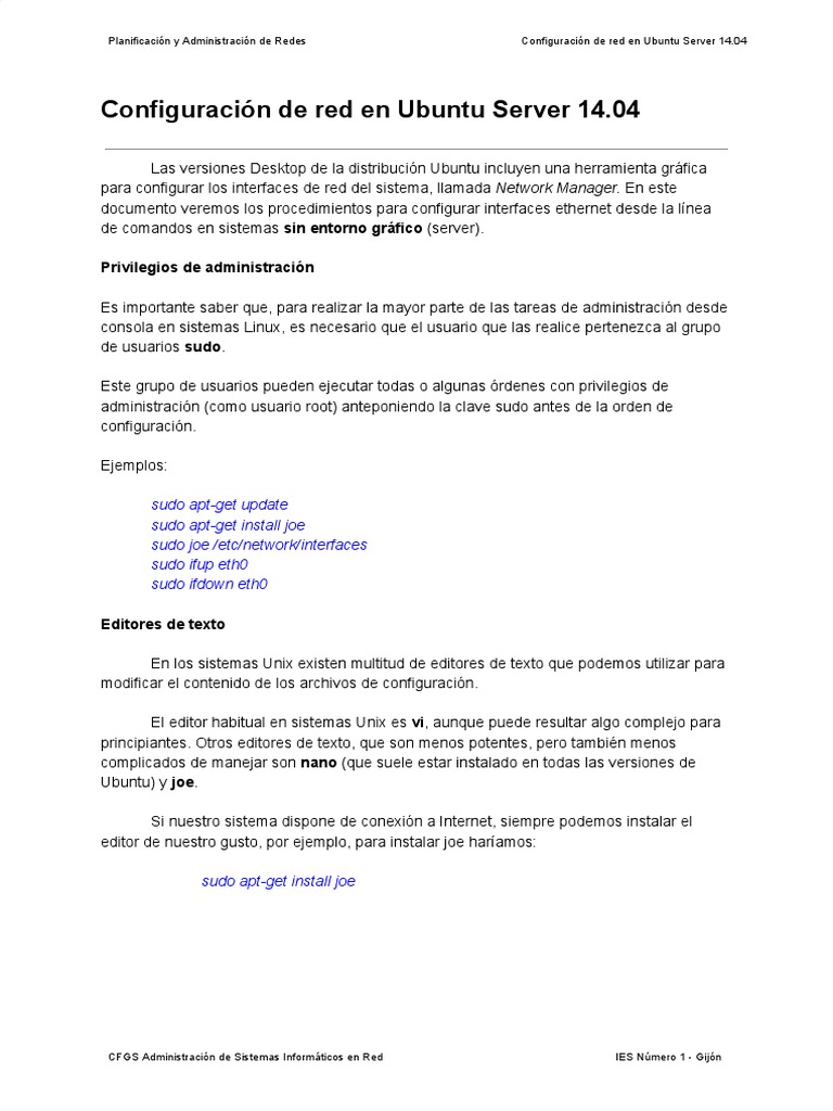 Configuración de Red en Ubuntu Server 14.04 | Descargar gratis PDF ...