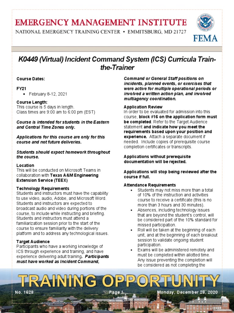 1628 - Training Opportunity - k449 Ics Curricula TTT Feb 2021 | PDF ...
