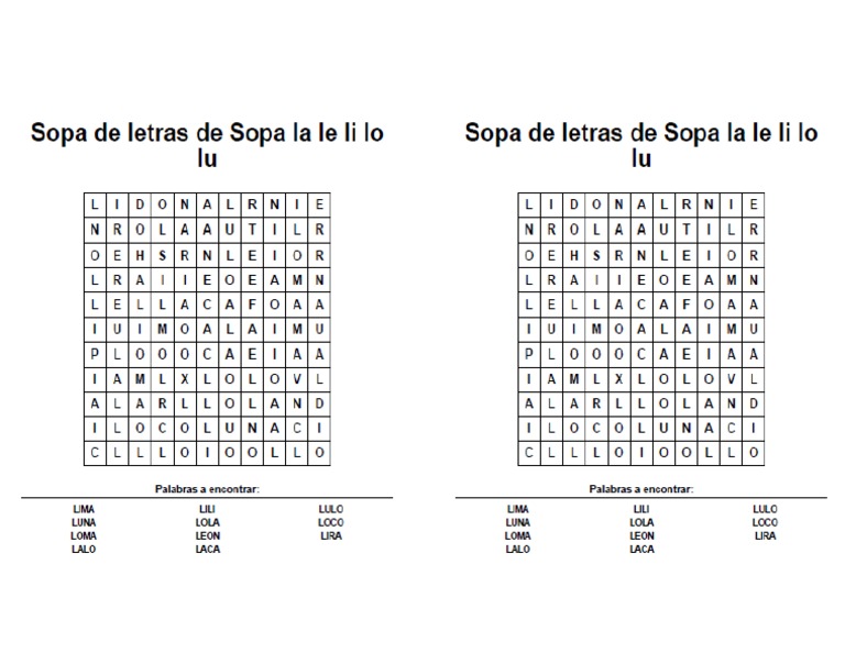 Sopa de Letras La Le Li Lo Lu | PDF