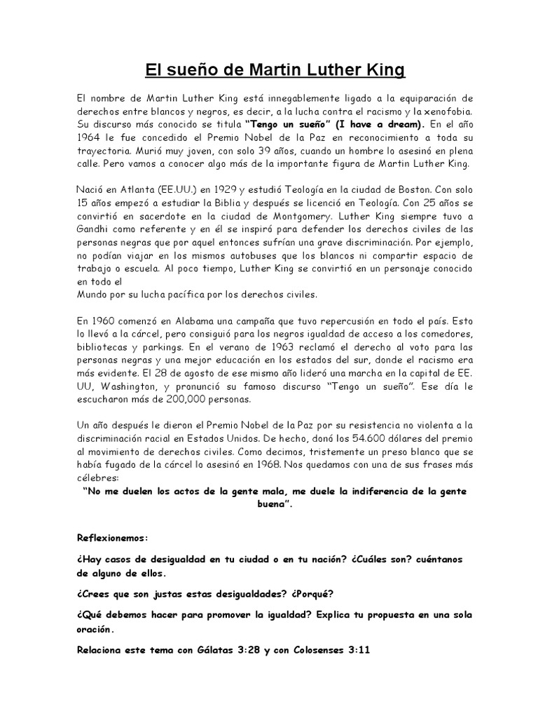 Reli El Sueño de Martin Luther King Igualdad | PDF