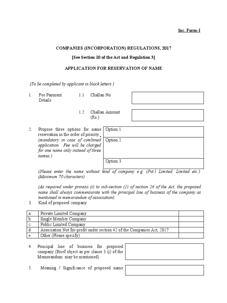 Company Incorporation Forms | PDF