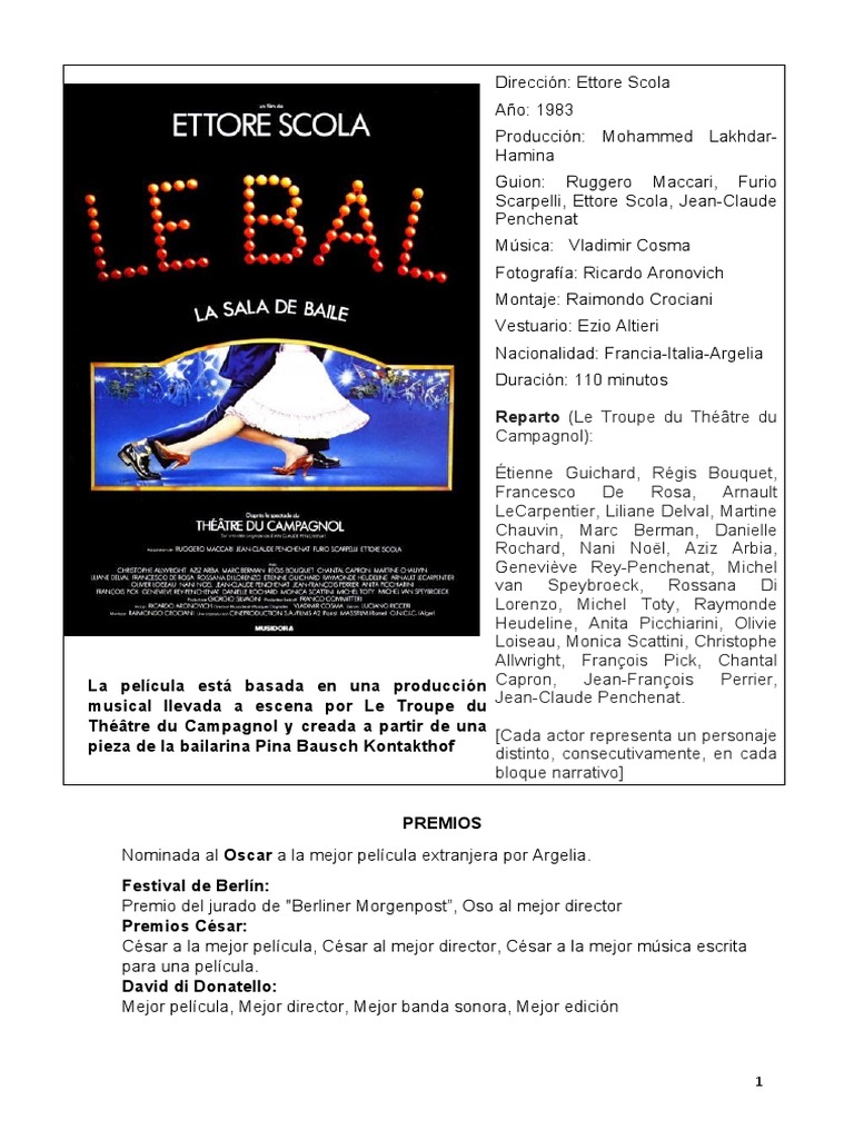 LE BAL Ettore Scola (1983) | PDF