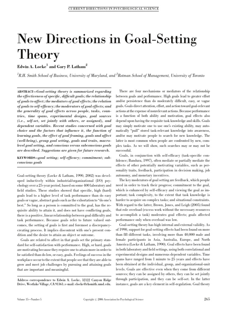 New Directions in Goal-Setting | PDF | Goal | Goal Setting