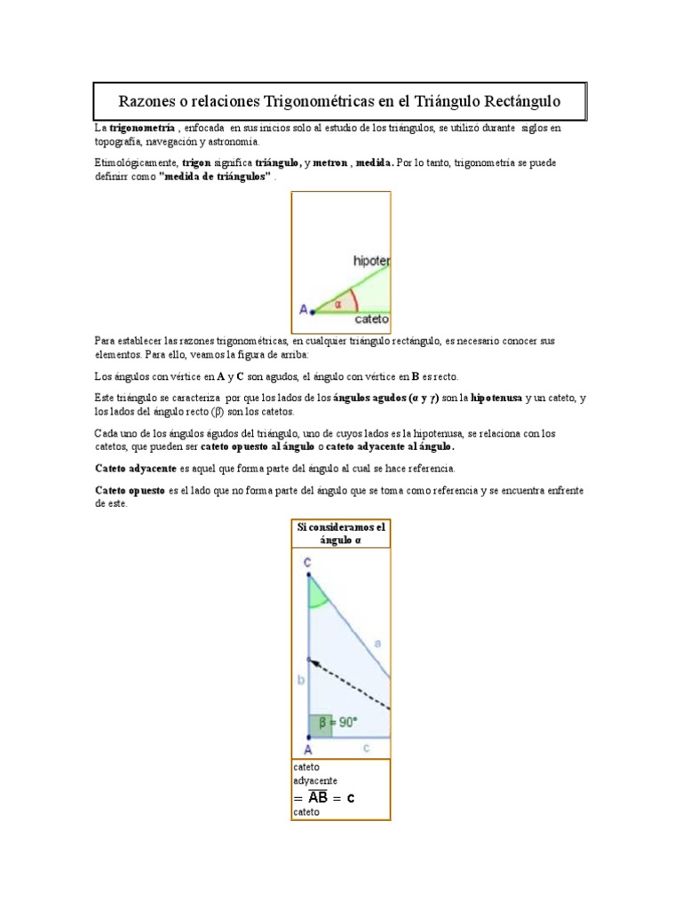 Razones o Relaciones Trigonométricas en El Triángulo Rectángulo | PDF | Funciones ...