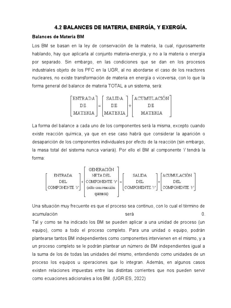 4.2 Balances de Materia, Energia y Exergia. | PDF | Ejercicio ...