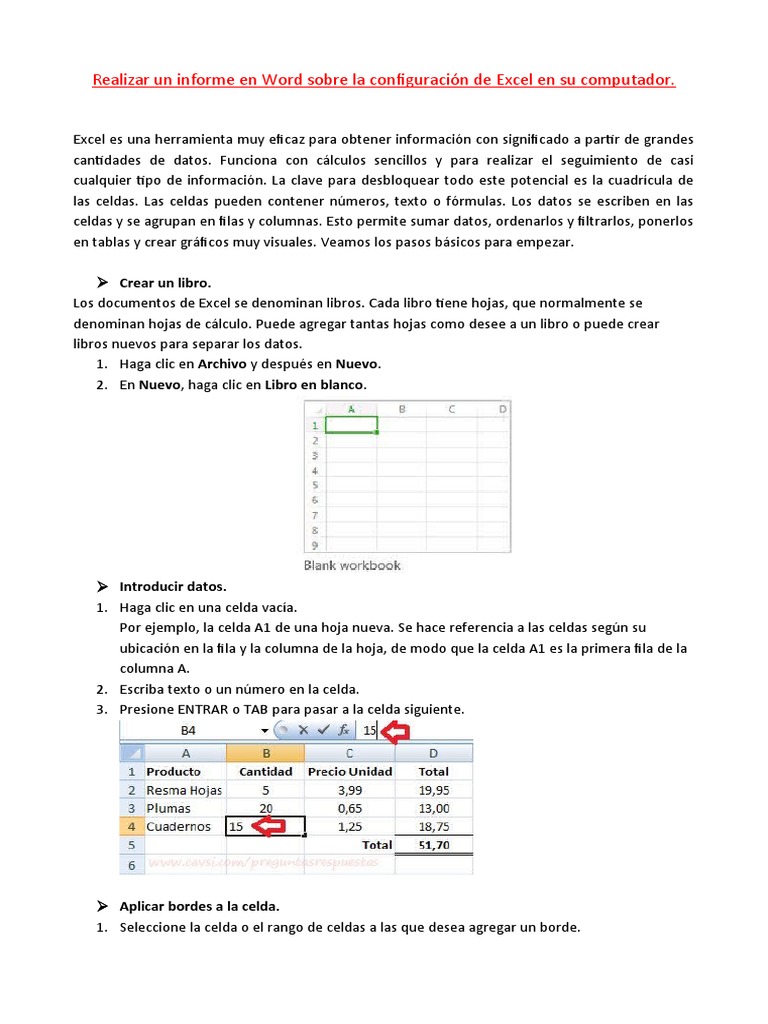 Realizar Un Informe en Word Sobre La Configuración de Excel en Su ...