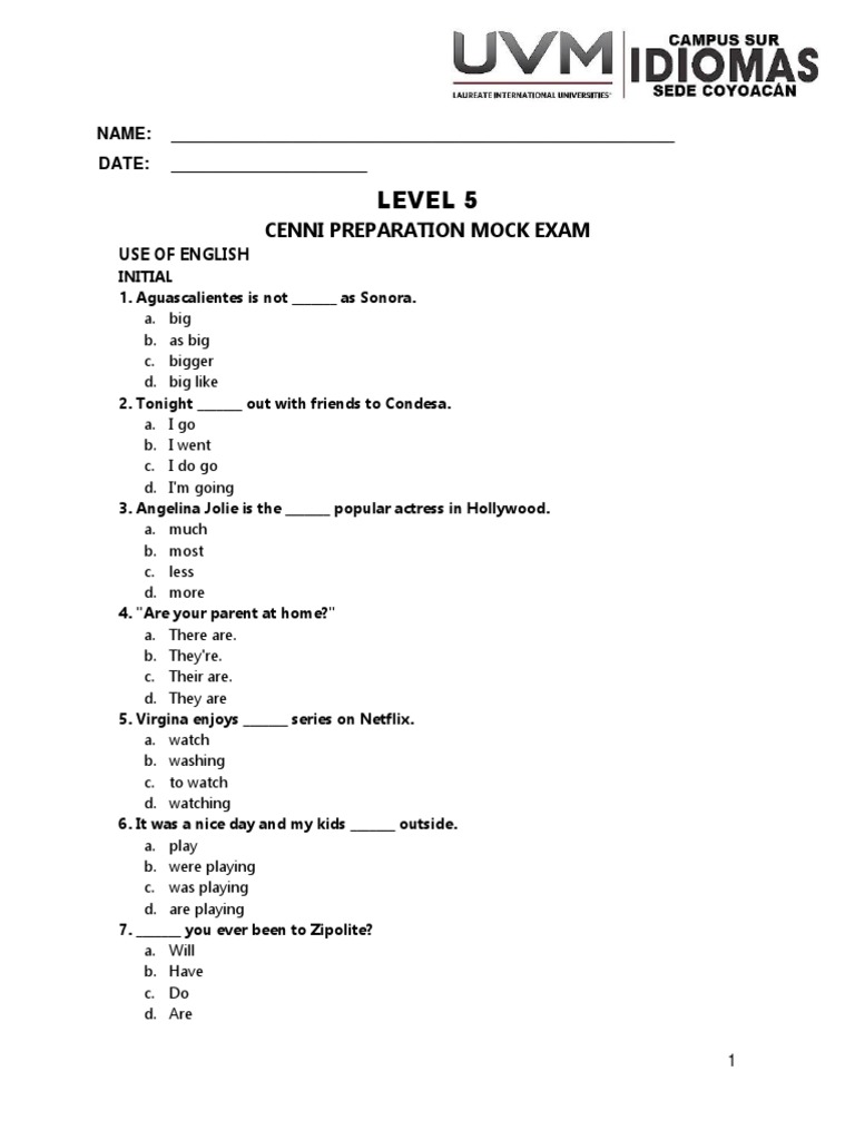 Elet Mock Exam 2020 | PDF