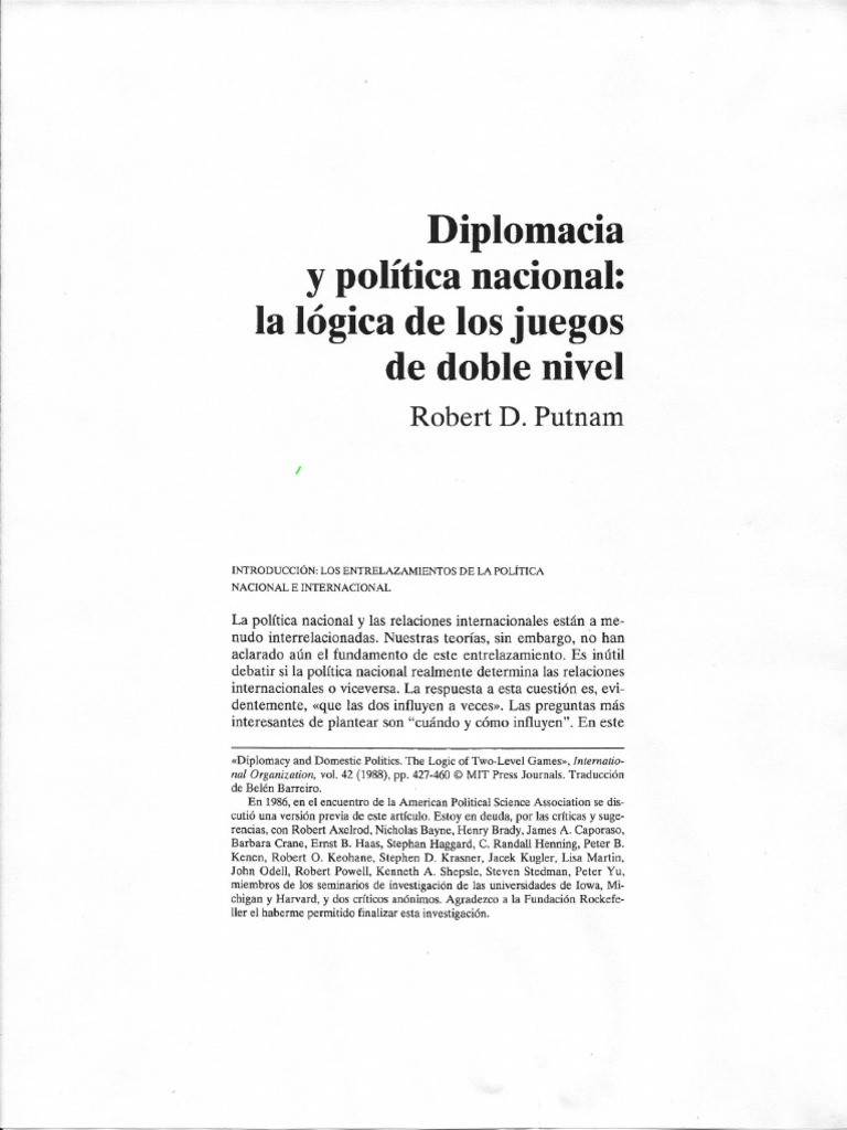 Putnam Diplomacia y Politica Nacional 2C Logica de Los Juegos de Doble ...
