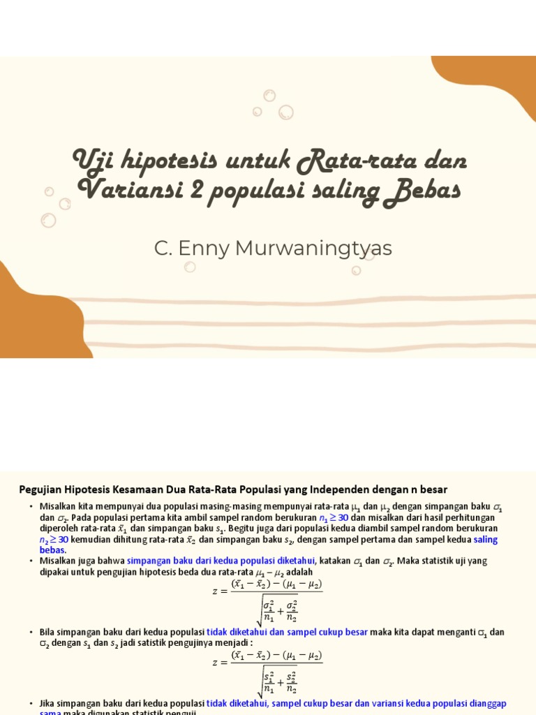 Uji Hipotesis Rata-Rata dan Variansi | PDF | Metode & Bahan Ajar