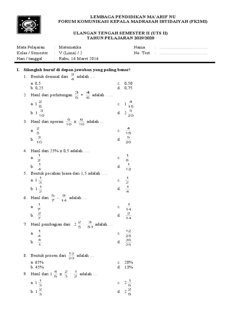 PTS II MTK Kls 5 | PDF