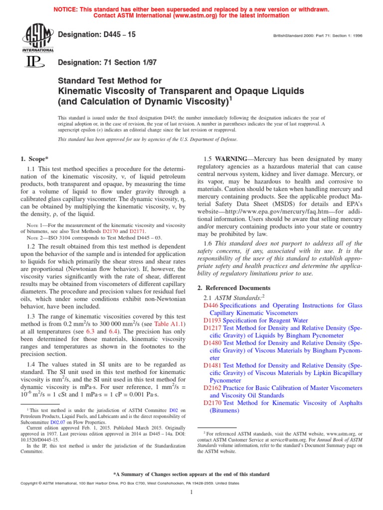 Standard Test Method For Kinematic Viscosity of Transparent and Opaque ... Standard Test Method For Kinematic Viscosity of Transparent and Opaque ...
