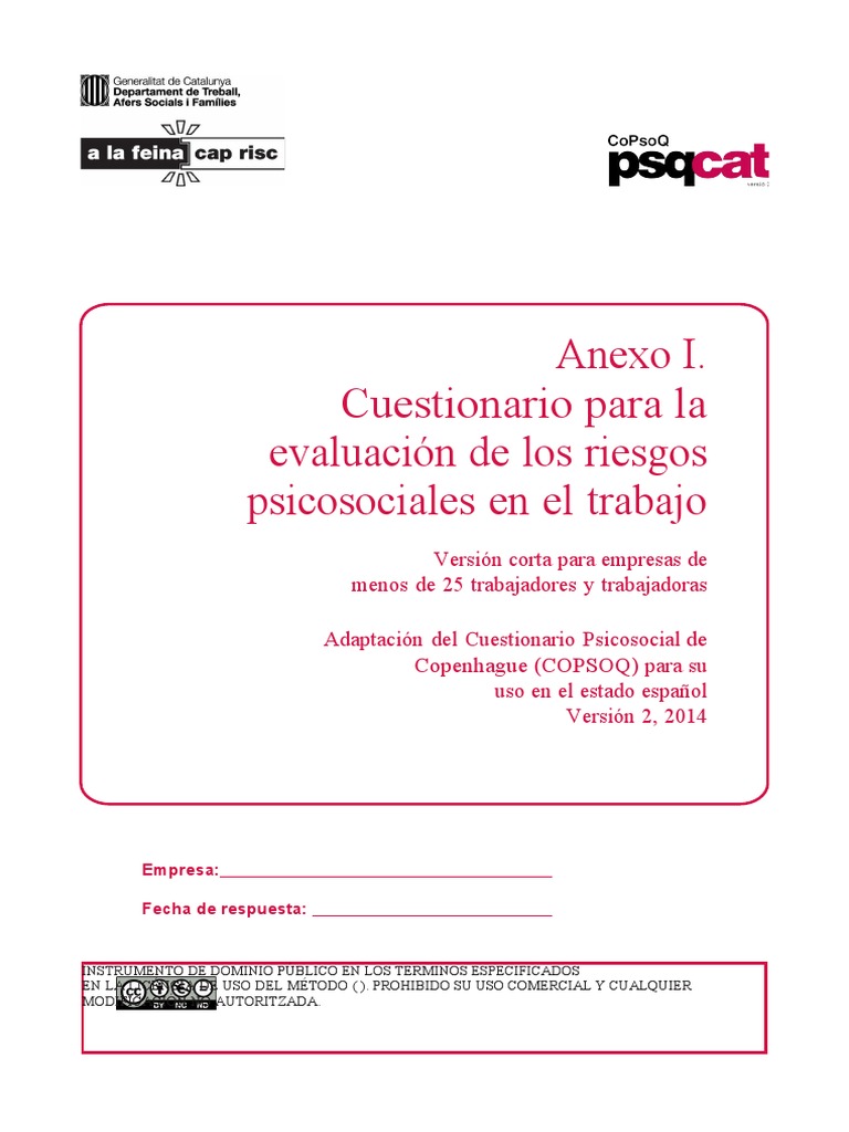 ANEXO I Version Corta v2 | PDF | Cuestionario | Evaluación