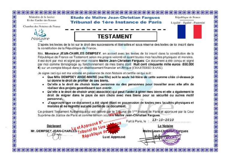 Testament Ange Marie Dempsey | PDF