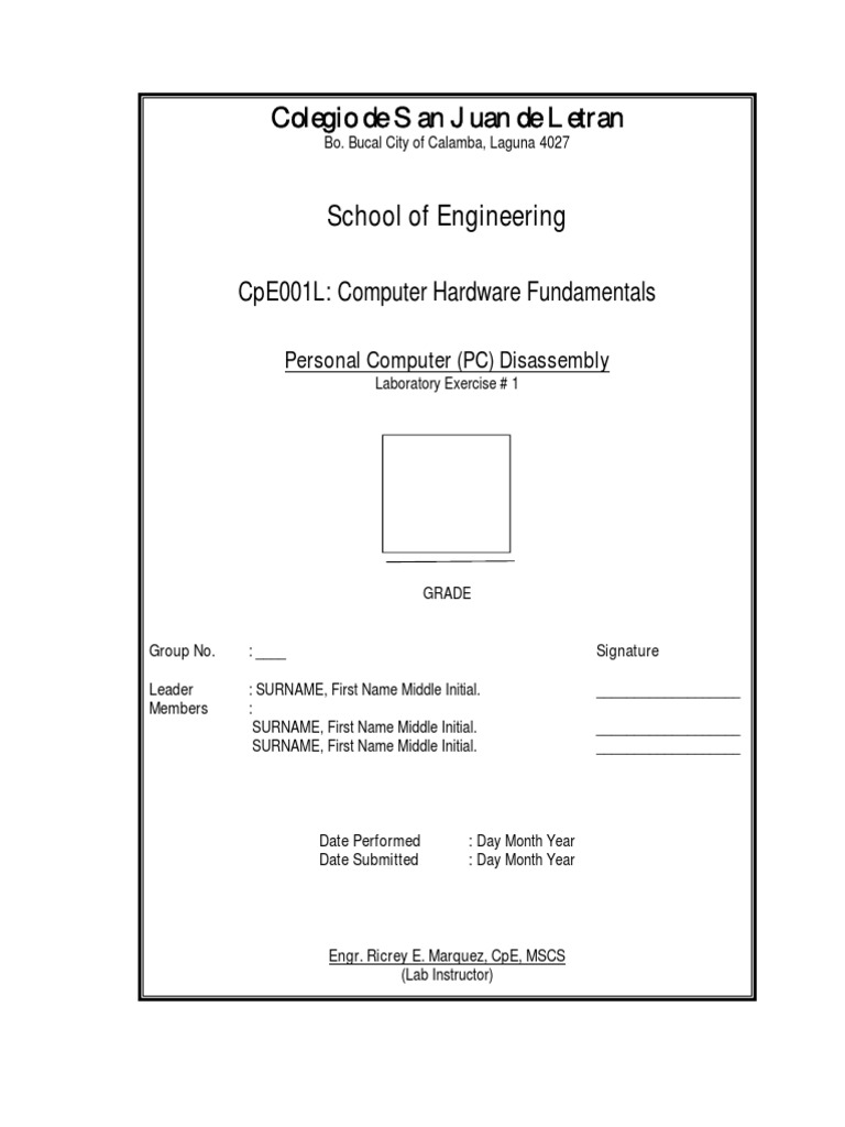 CpE001L Lab Exercise # 1 - Personal Computer (PC) Dis Assembly | PDF ...