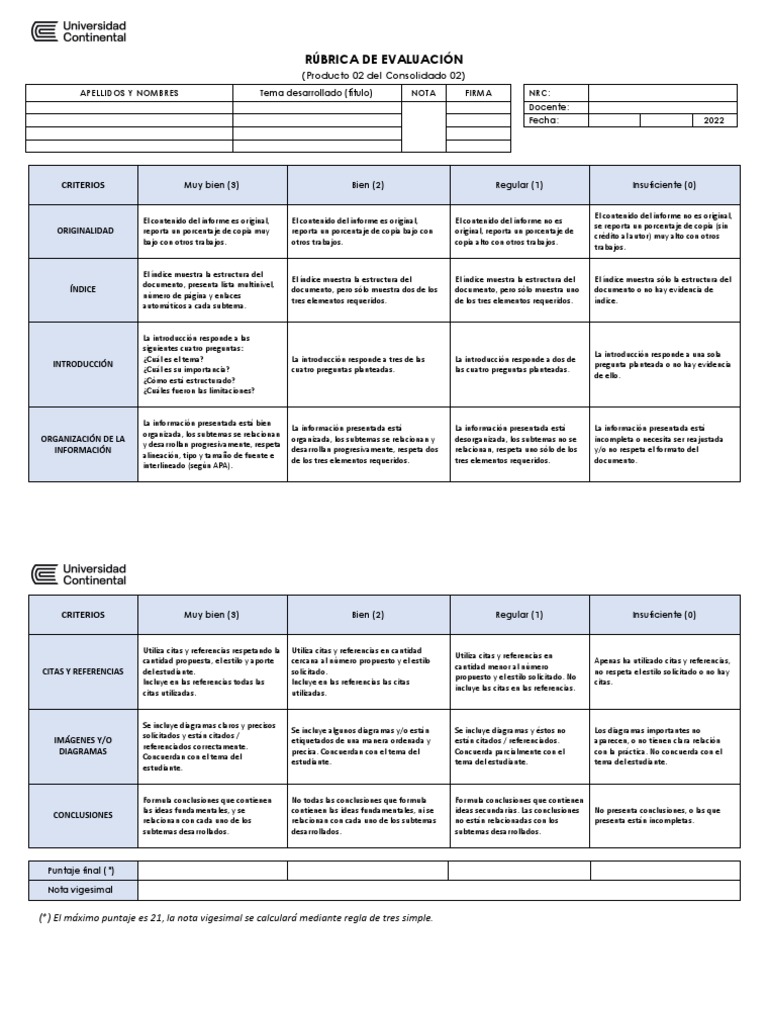 Rubrica Evaluación 2da Nota 2do Consolidado | PDF