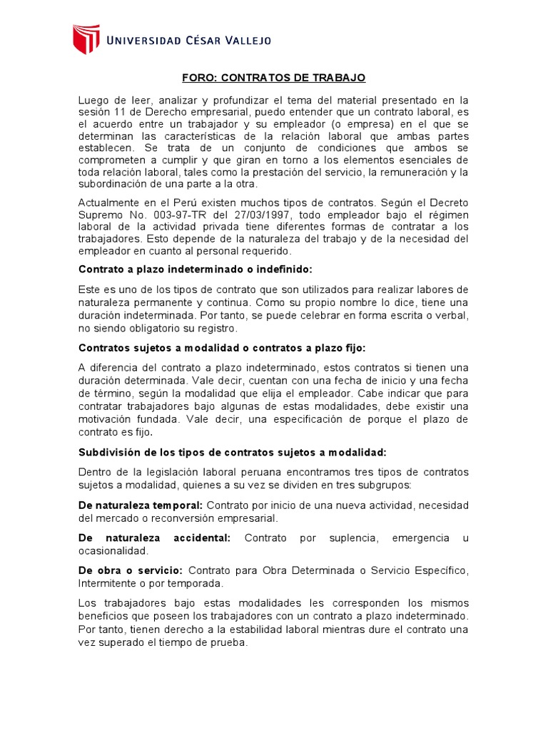 Foro - Contratos de Trabajo (Derecho Empresarial) | PDF | Derecho laboral | Business