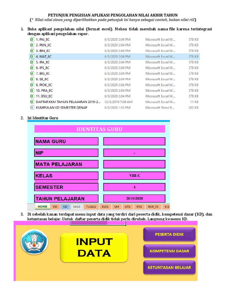 Petunjuk Pengisian Aplikasi Pengolahan Nilai Akhir Tahun | PDF