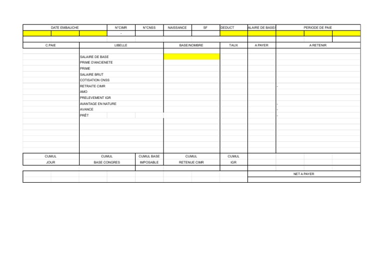 Modèle de Fiche de Paie - Feuille 1 | PDF