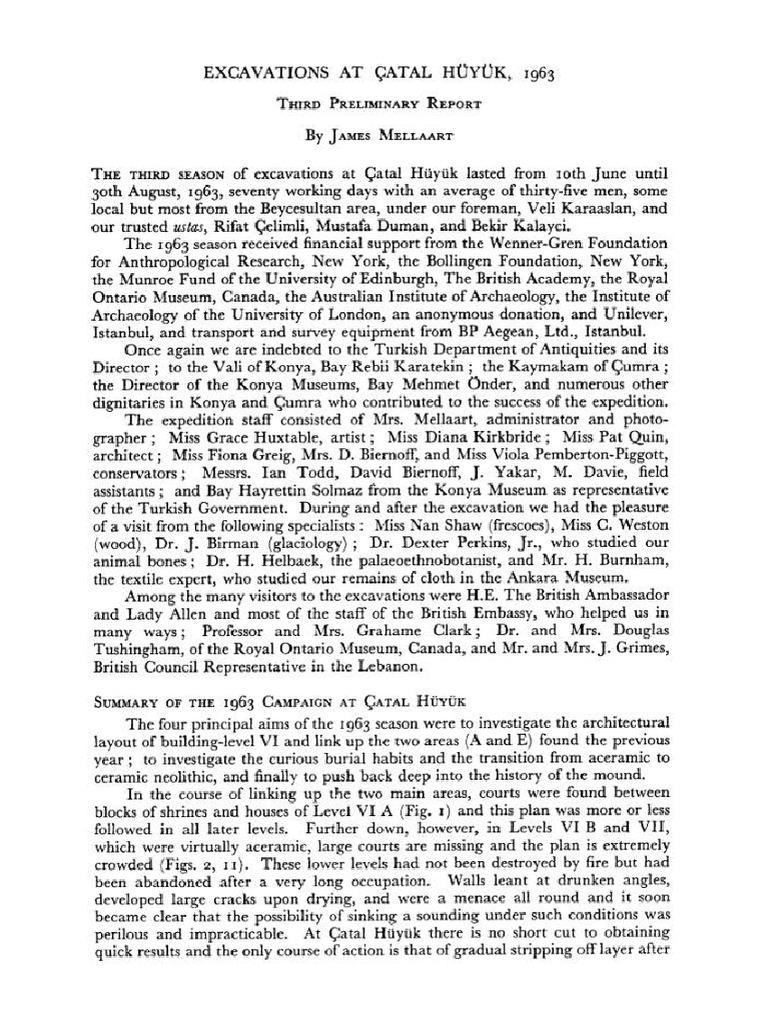 MELLAART, James - Excavations at Çatal Hüyük (Third Preliminary Report ...