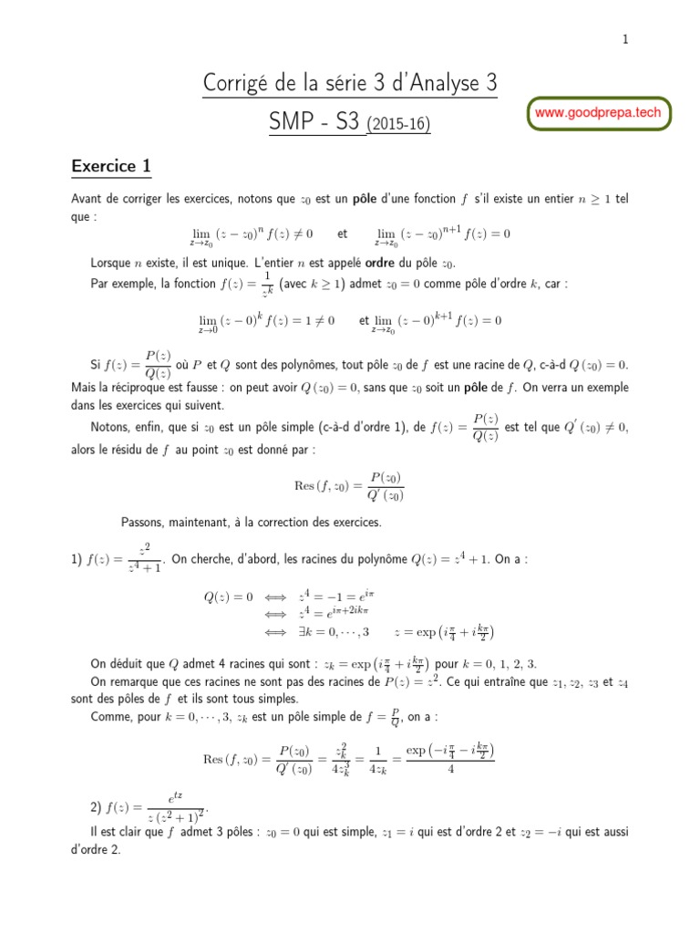 SMP - S3 Corrigé Analyse 3 Serie 3 | PDF