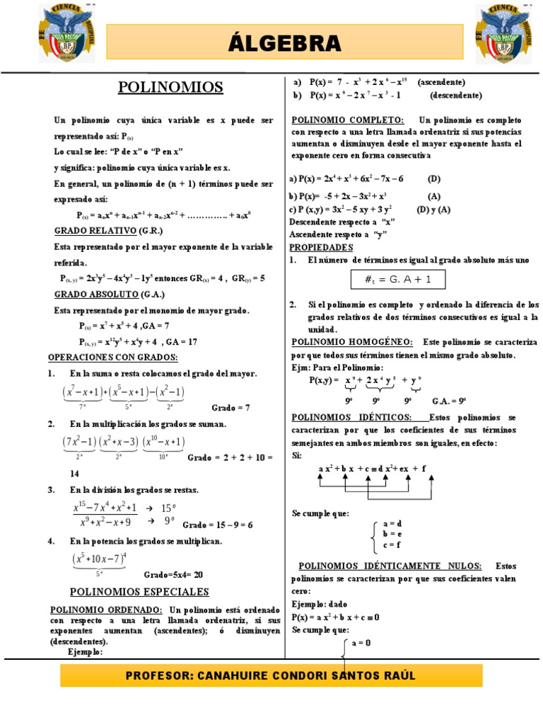 Polinomios (Algebra) | PDF | Métodos y materiales de enseñanza