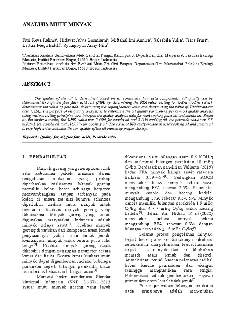 Laprak AEMGP Analisis Mutu Minyak | PDF