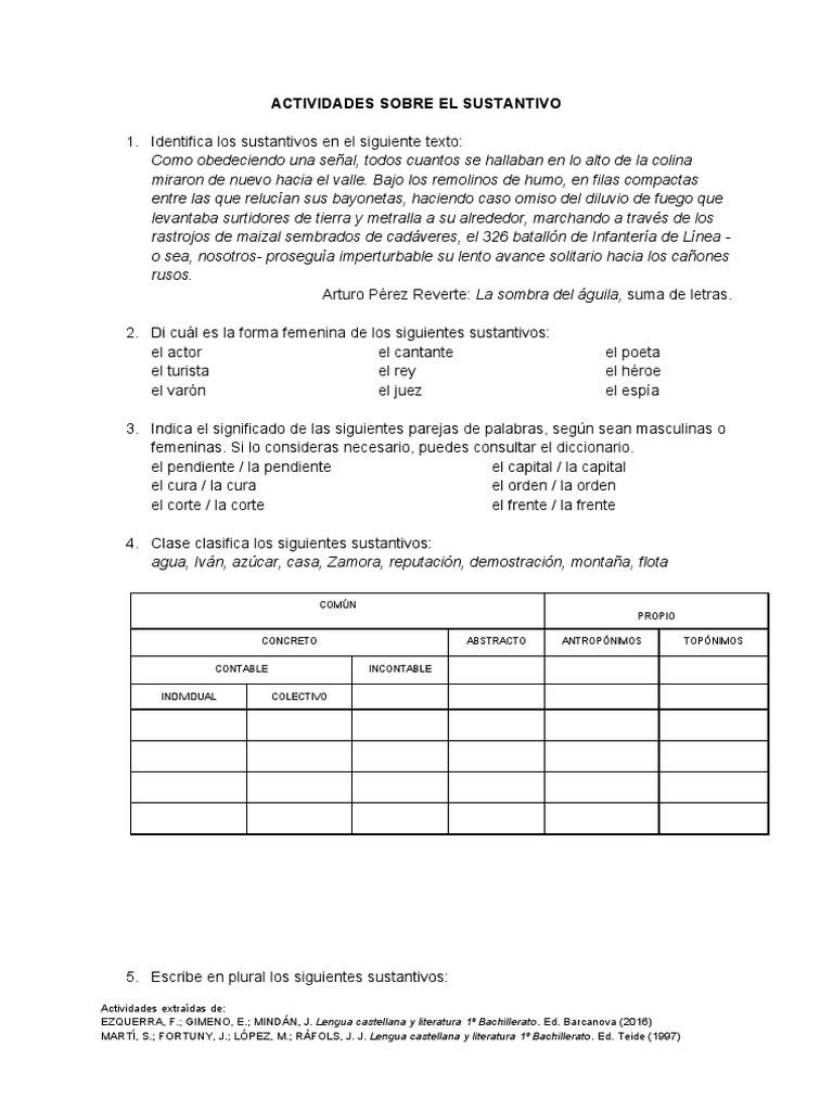 Actividades Sobre El Sustantivo | PDF | Sustantivo | Lingüística