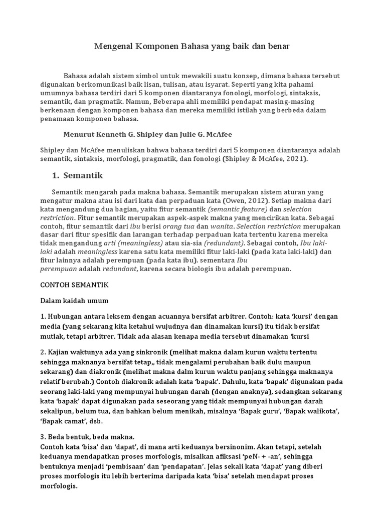 Mengenal Komponen Bahasa Yang Baik Dan Benar | PDF