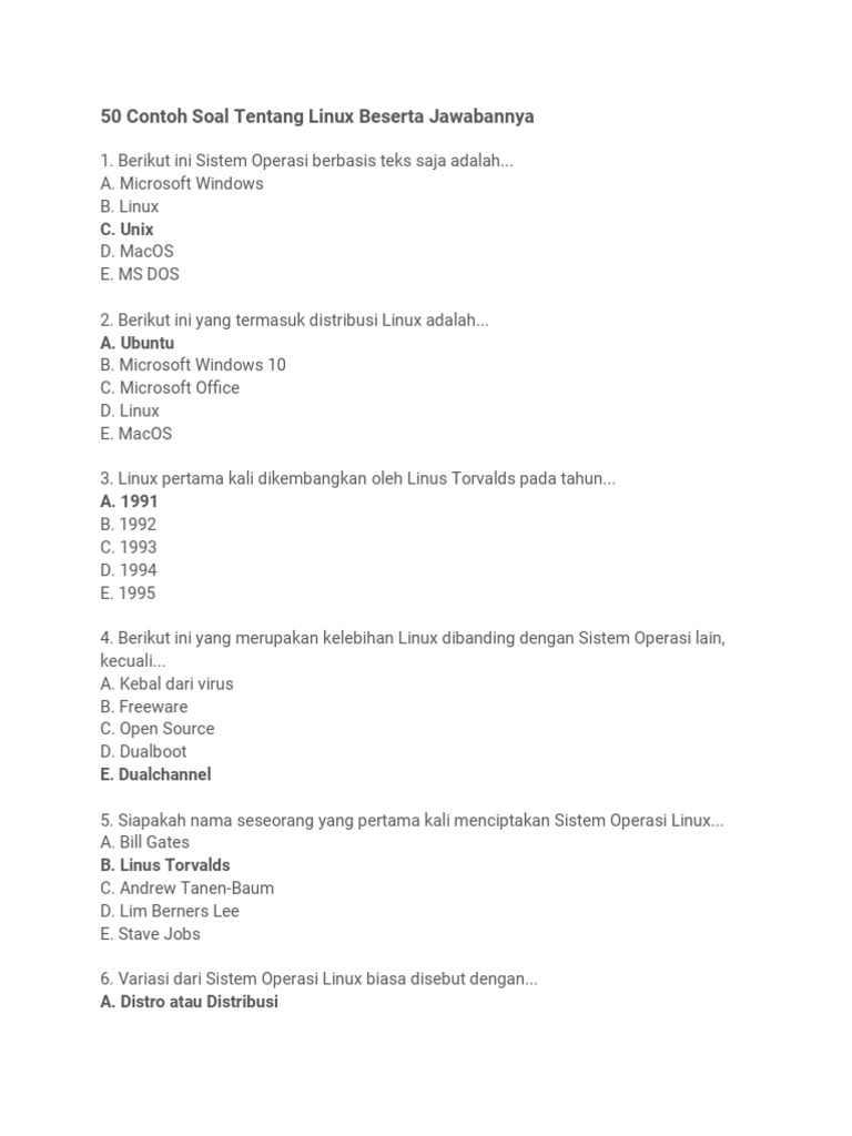 50 Contoh Soal Tentang Linux Beserta Jawabannya | PDF