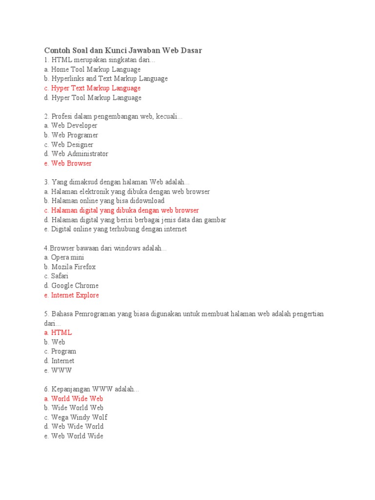 Contoh Soal Dan Kunci Jawaban Web Dasar | PDF | Komputer