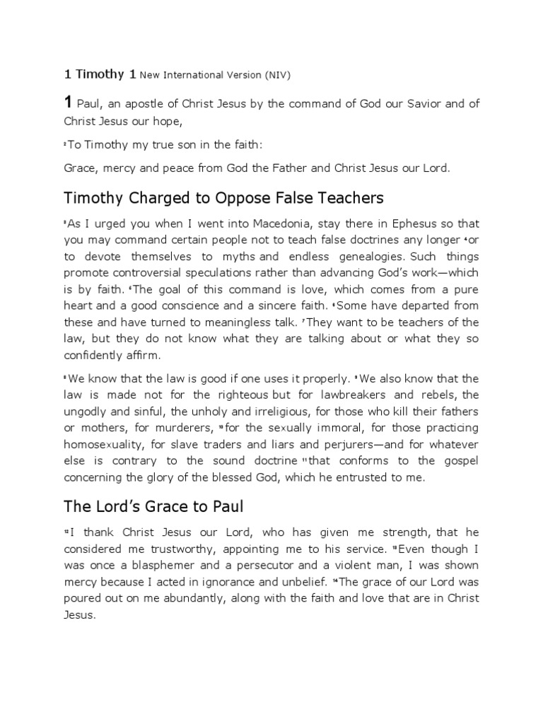 1 Timothy - NIV | PDF