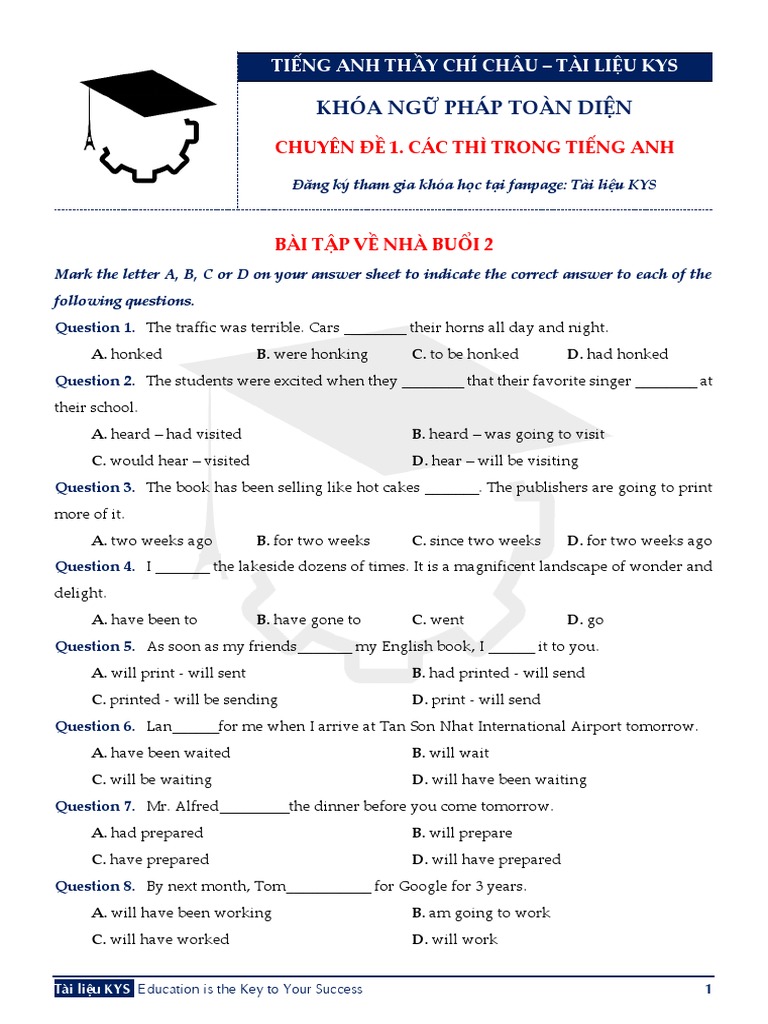 BTVN CD1. Các thì trong tiếng anh P2 | PDF