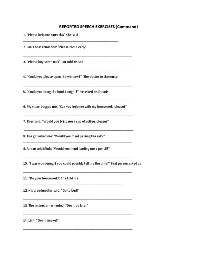 Reported Speech Exercises (Command) | PDF