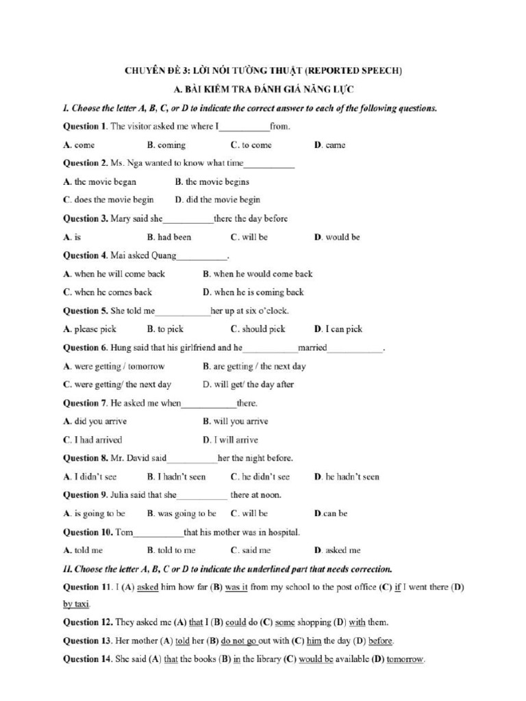 Reported Speech Exercises (Mix) | PDF