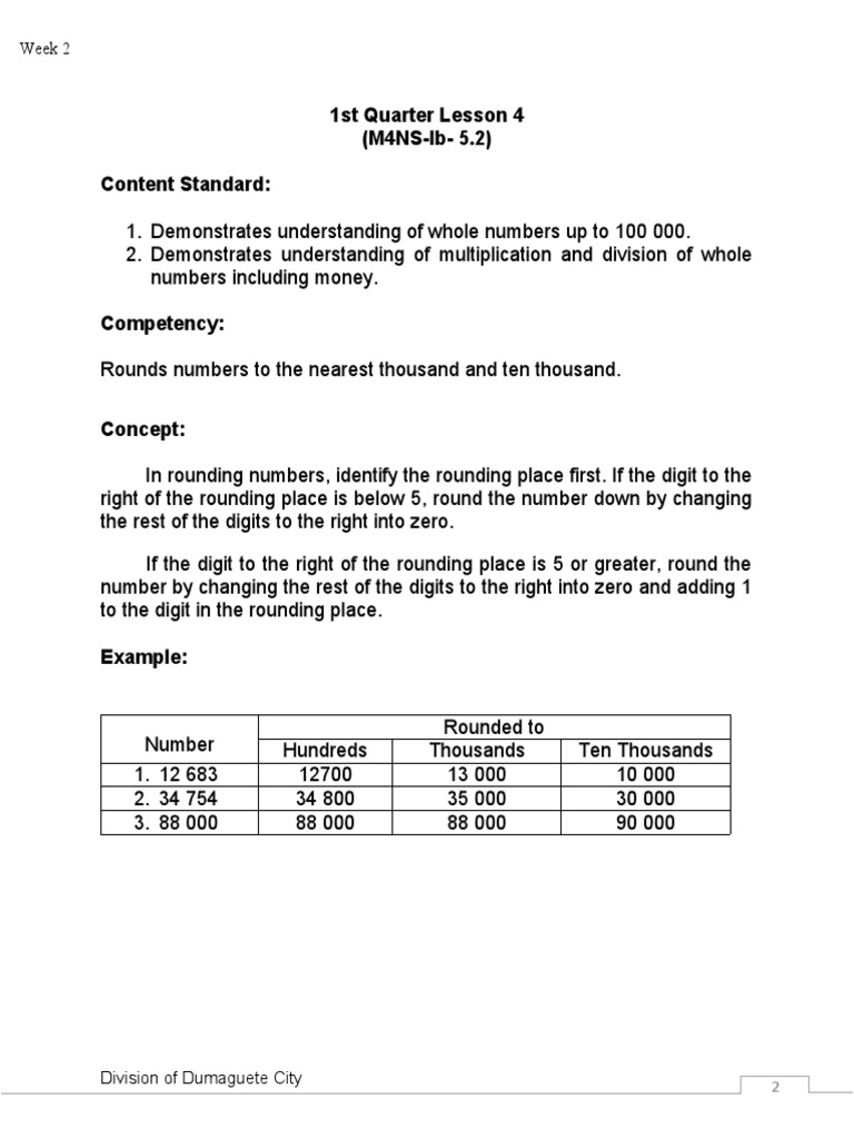 Math 4 Week 2 | PDF | Rounding | Cognition