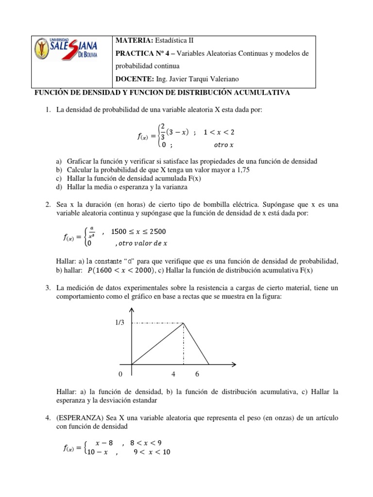 ESTADISTICA II PRACTICA 4 Variables Aleatorias Continuas | PDF