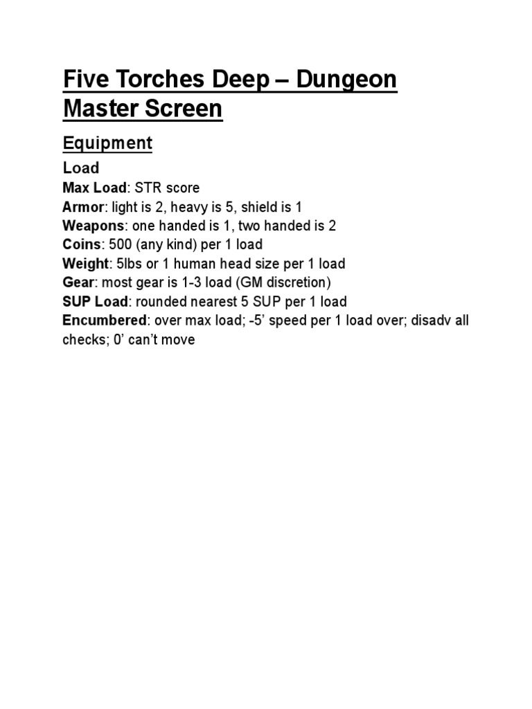 Five Torches Deep Dungeon Master Screen Accessible | PDF