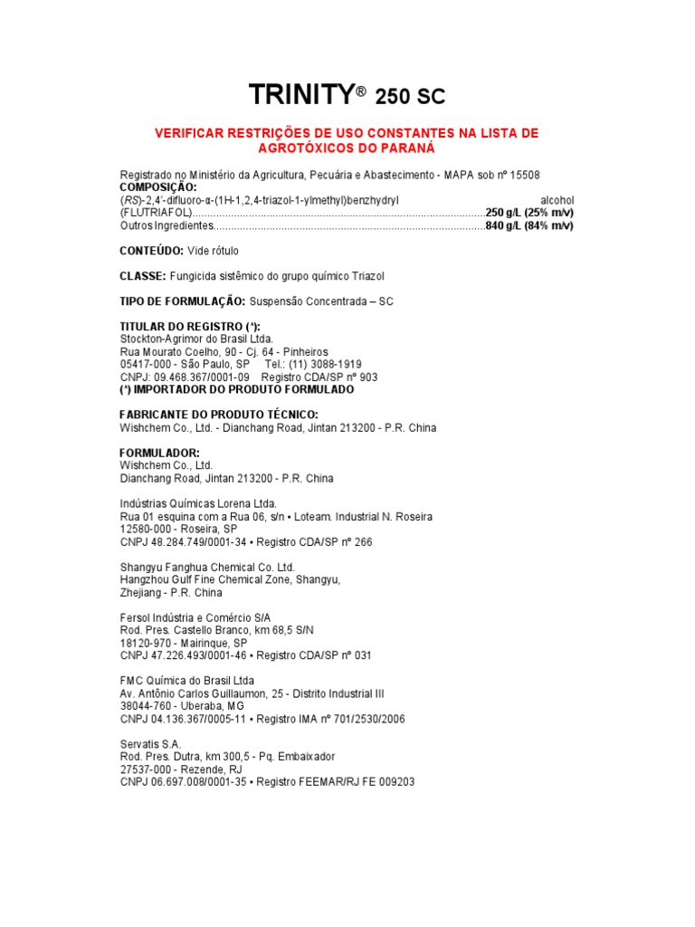 Guia de uso do fungicida TRINITY® 250 SC para o controle de doenças ...