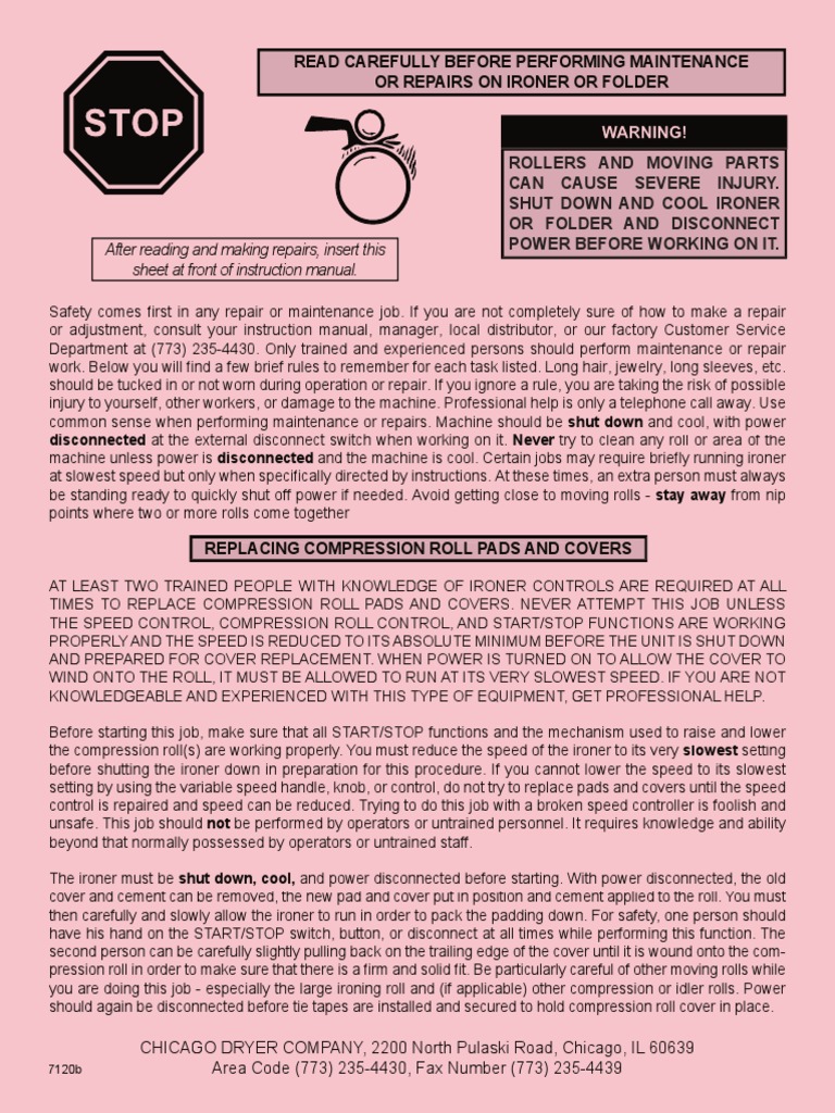 Ironer-Folder Safety Information | PDF | Distributor | Switch