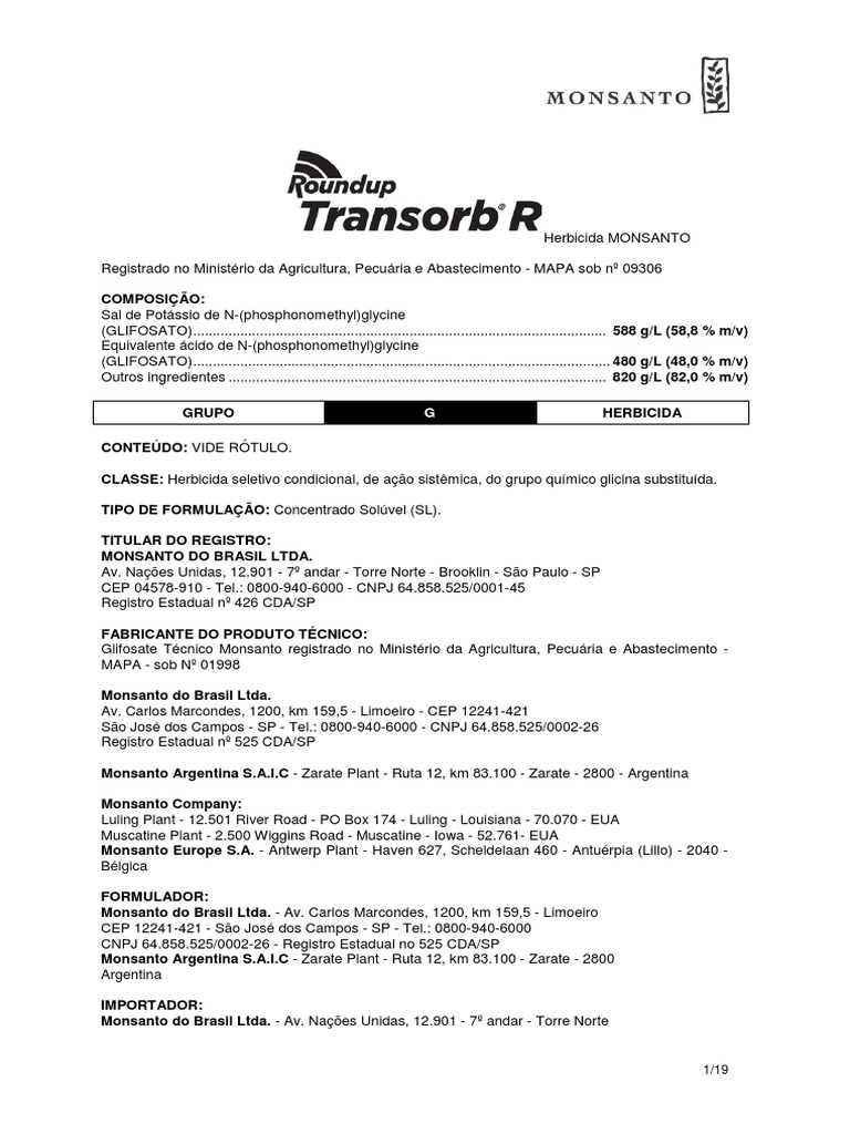 9b98f Bula Roundup Transorb R Herbicida | PDF