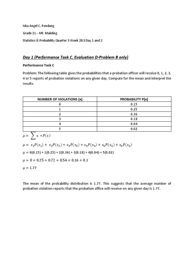 Statistics & Probability Quarter 3 Week 2&3 Day 1 and 2 | PDF | Science ...
