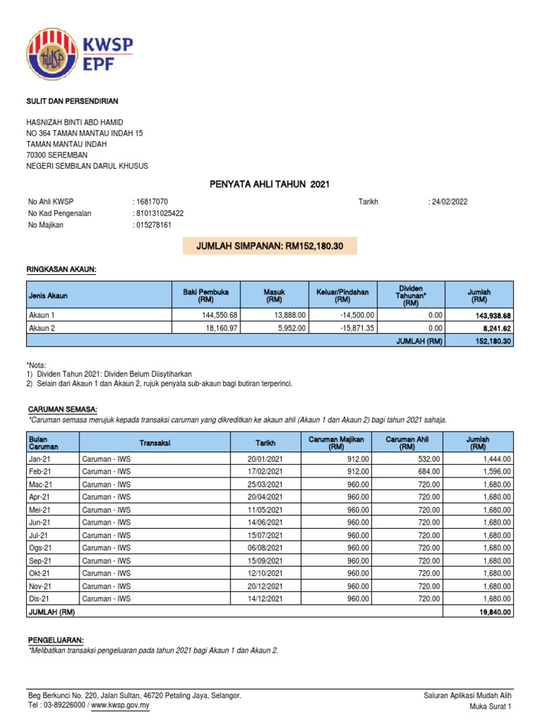 Epf Statement 2021 Pdf