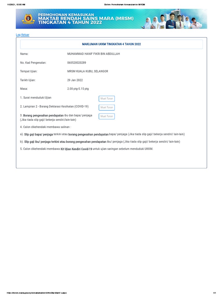Sistem Permohonan Kemasukan Ke MRSM | PDF